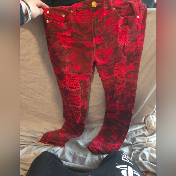 Jeans | Punk Red Rip Jeans Hip Hop | Poshmark